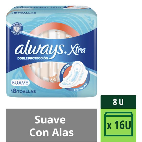 Toallitas Femeninas Always Xtra Doble Protección Suave Con Alas X 8 U ...