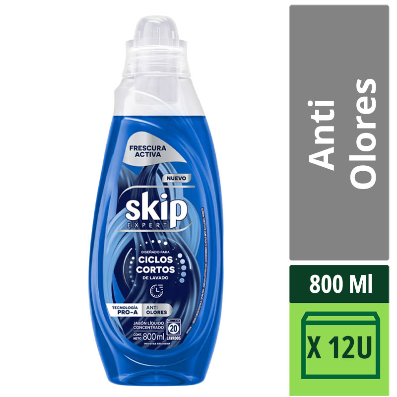 Jabón Líquido Skip Concentrado Frescura Activa Anti Olores X 800 Ml ...